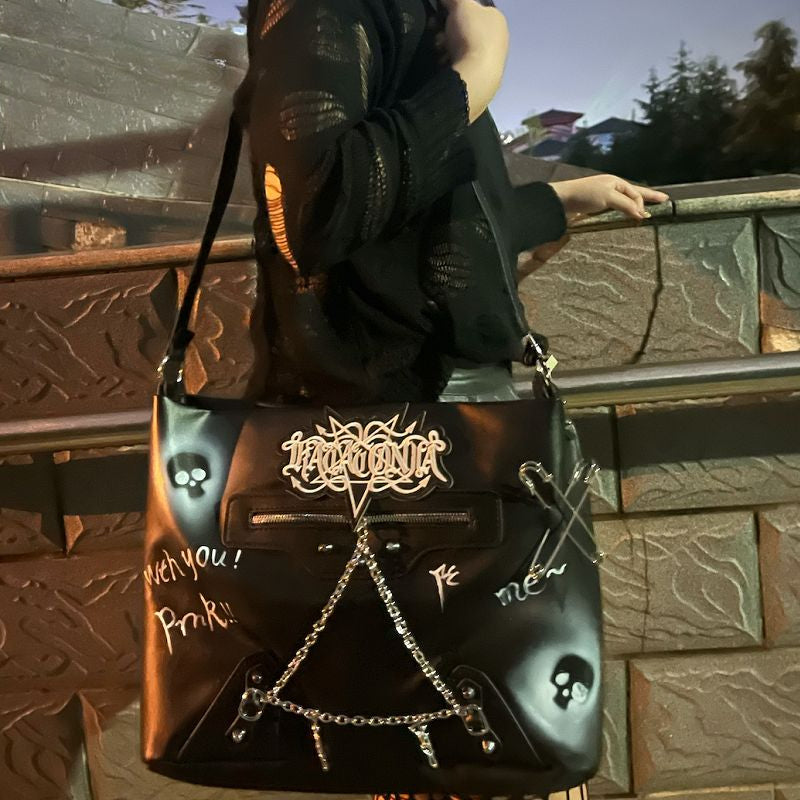 Y2K Harajuku Gothic Skeleton Chain Large Capacity Lolita Punk Bag ...