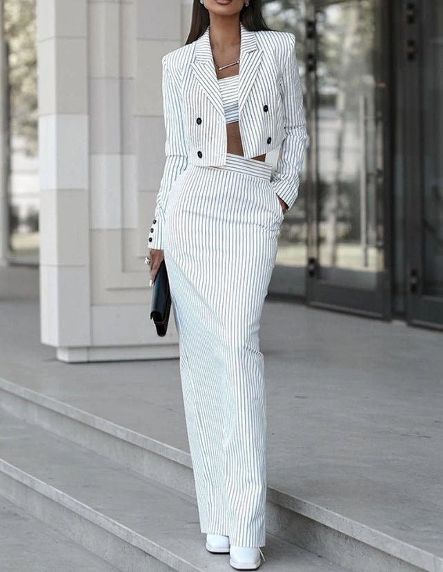 Striped Slim Slit Skirt Suit – DressBetty
