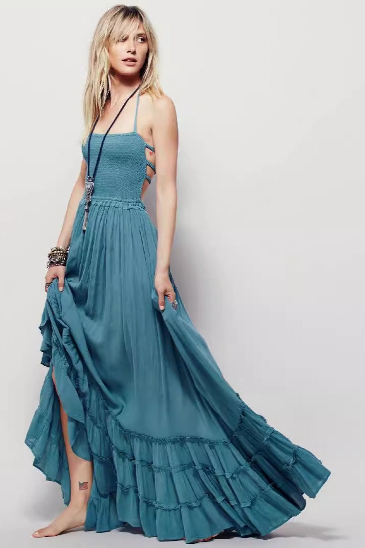 Backless Bohemian Beach Cotton Maxi Boho Dress – DressBetty