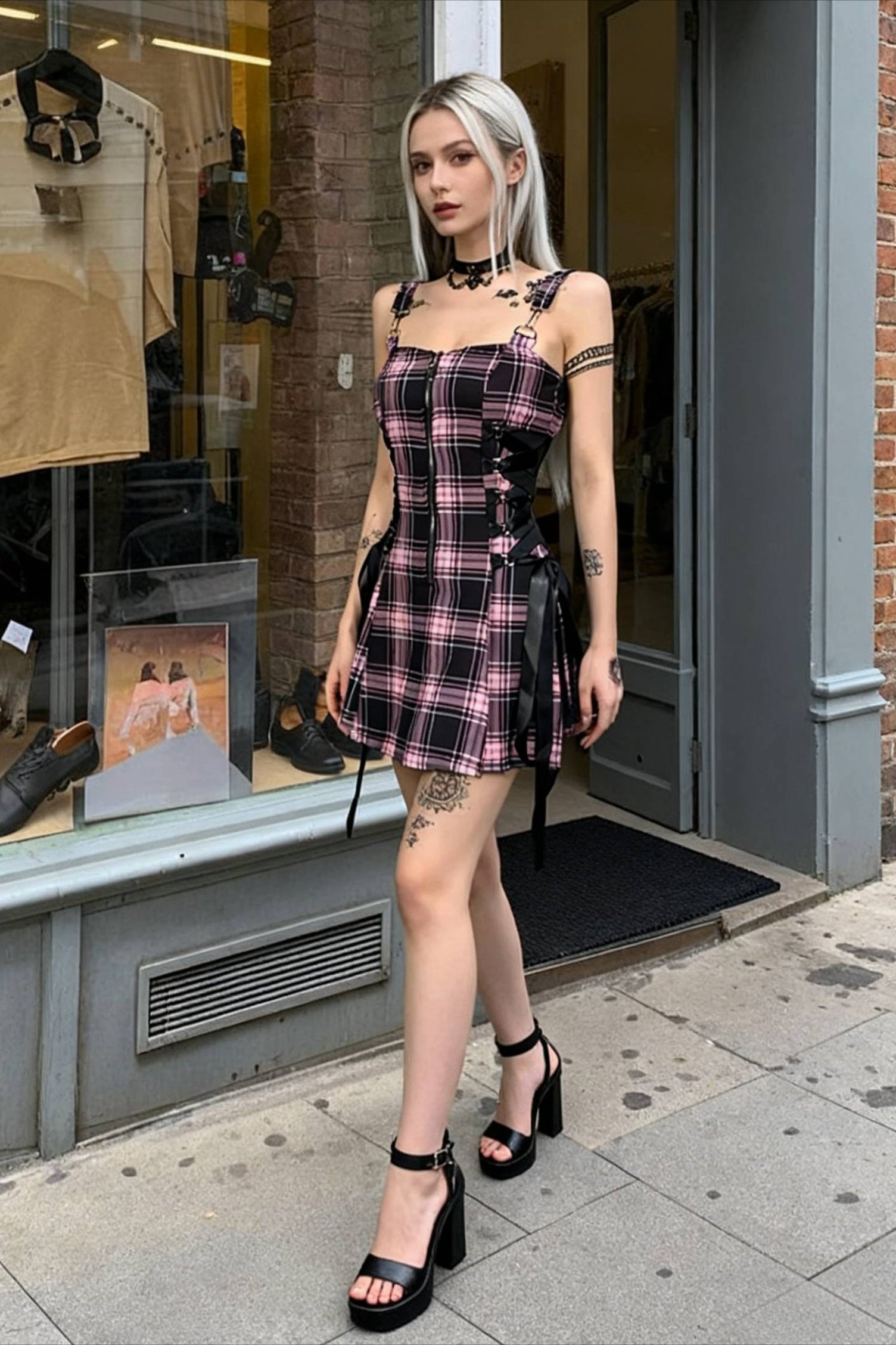 High Waist Spaghetti Strap Plaid Mini Mall Goth Grunge Punk Emo Sexy ...
