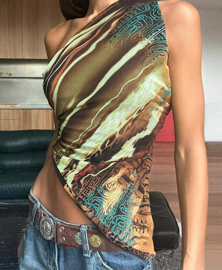 Irregular Print Mesh Sheer Top – DressBetty