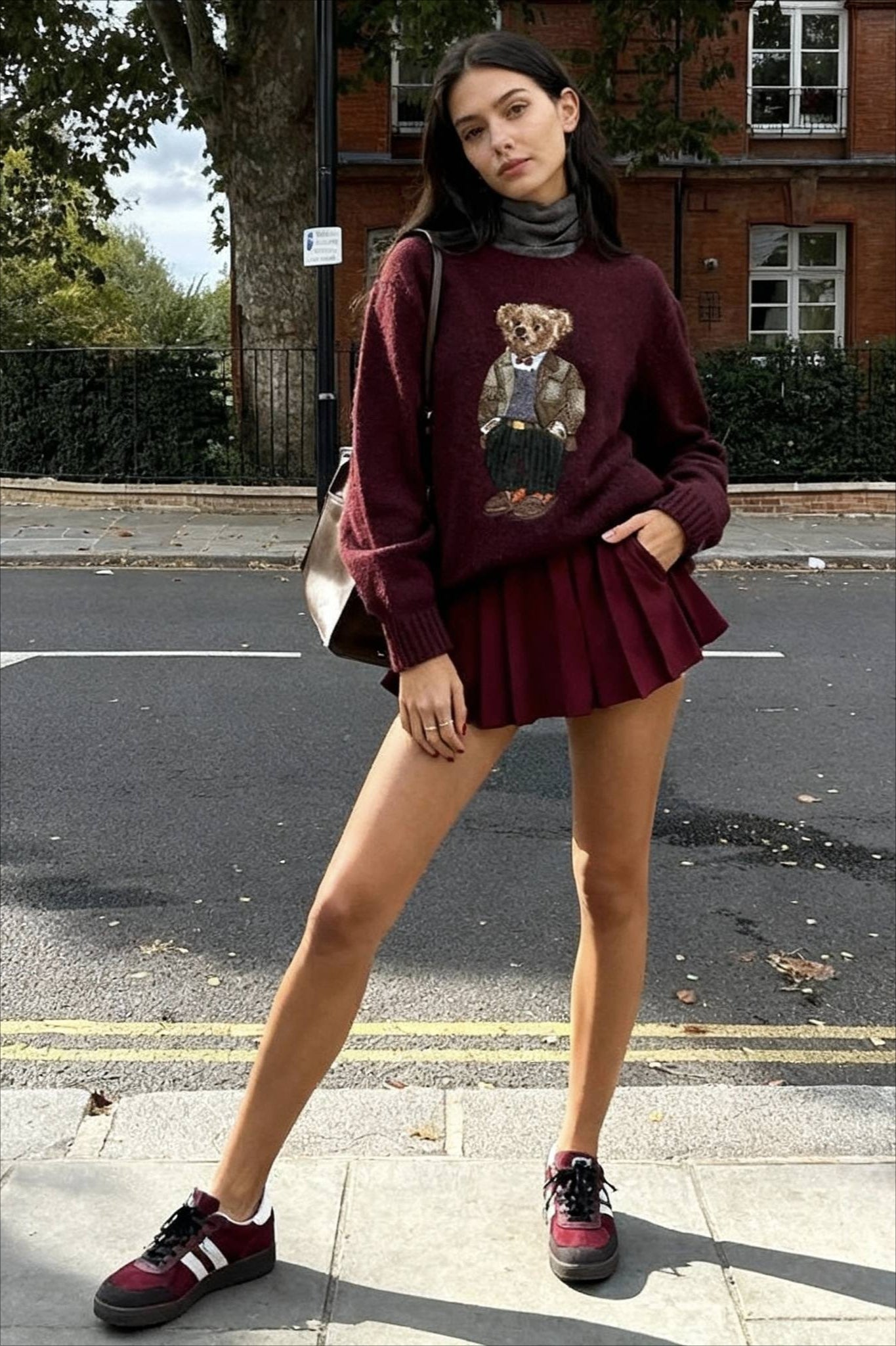 Bear Stitched Cartoon University Style Pullover – DressBetty